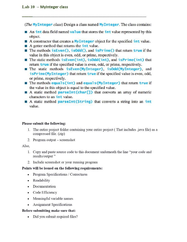 Solved (The MyInteger class) Design a class named MyInteger. | Chegg.com Solved (The MyInteger class) Design a class named MyInteger. | Chegg.com