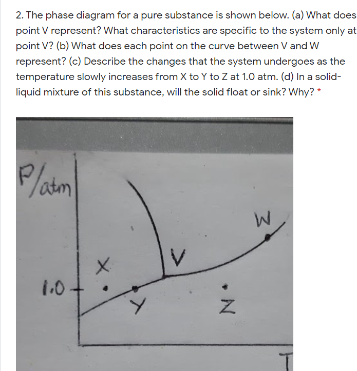 Solved 2. The phase diagram for a pure substance is shown | Chegg.com