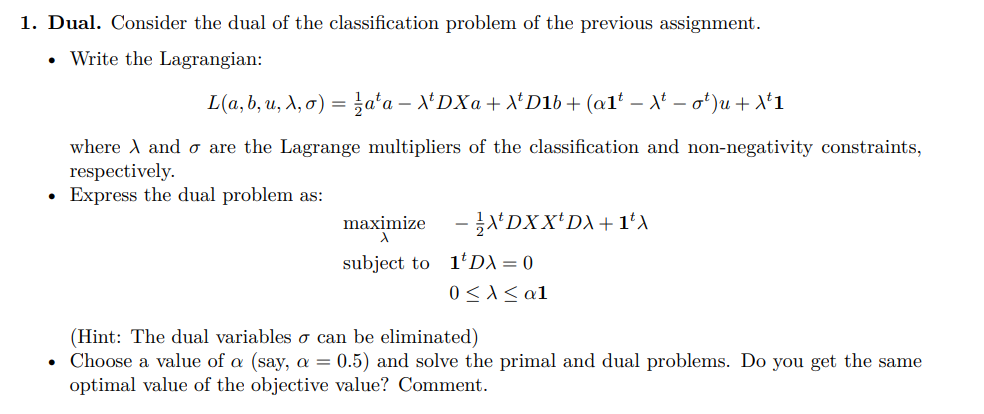 1. Dual. Consider the dual of the classification | Chegg.com