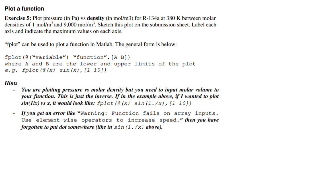 Plot a function Exercise 5: Plot pressure (in Pa) vs | Chegg.com