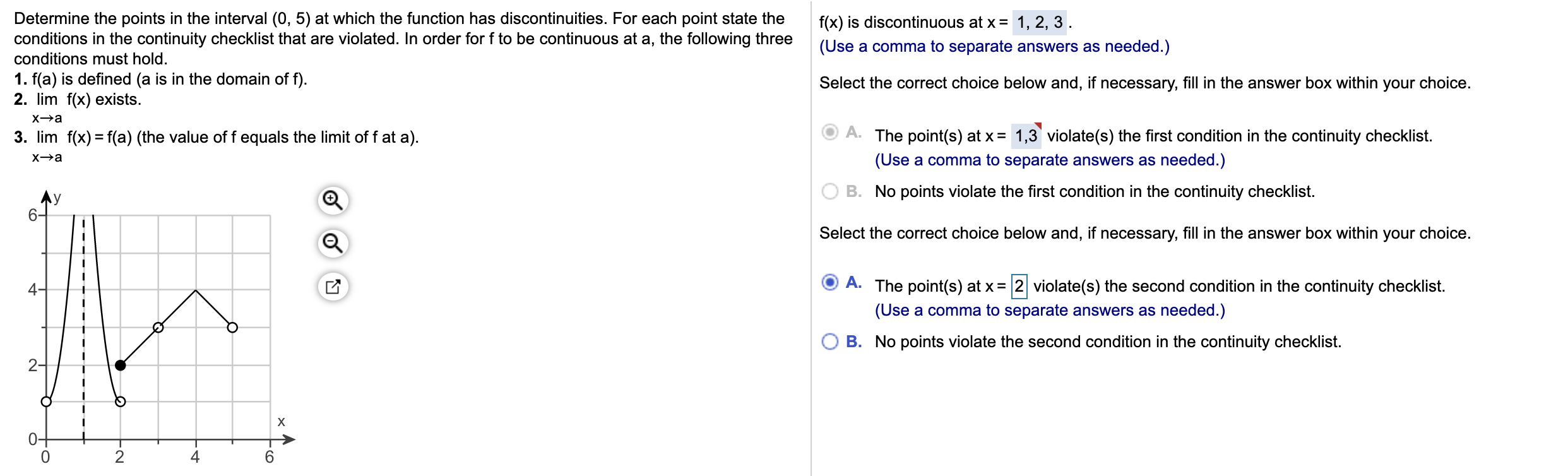 Solved f(x) is discontinuous at x = 1, 2, 3 . (Use a comma | Chegg.com