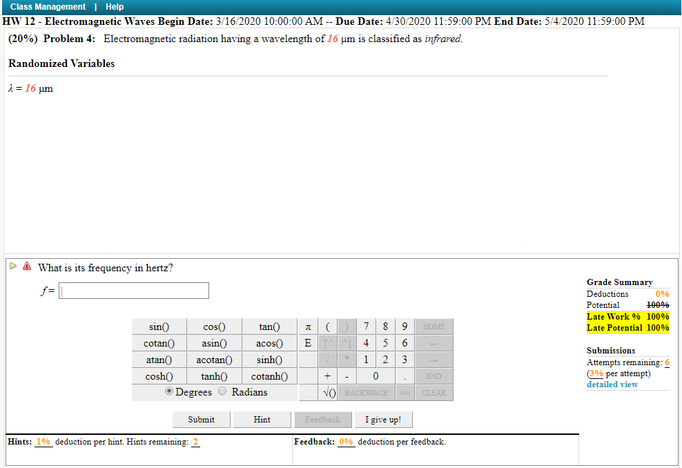 Solved Class Management | Help HW 12 - Electromagnetic Waves | Chegg.com