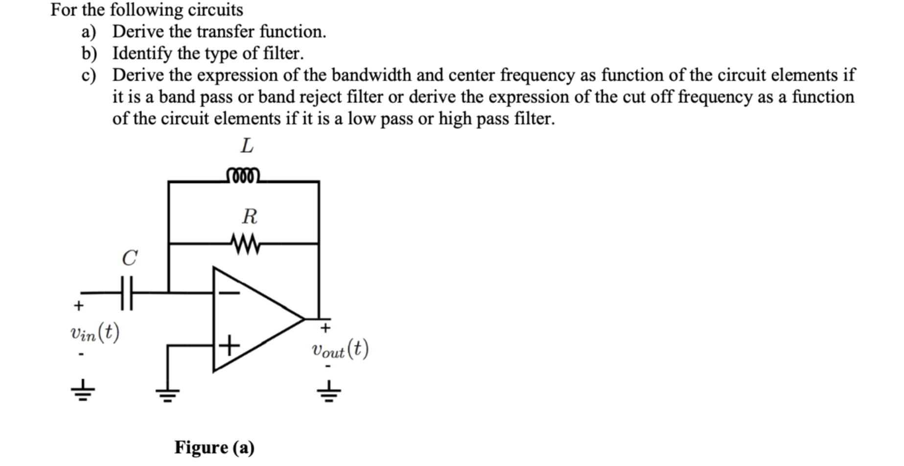 Solved For the following circuits Figure (b)a) ﻿Derive the | Chegg.com