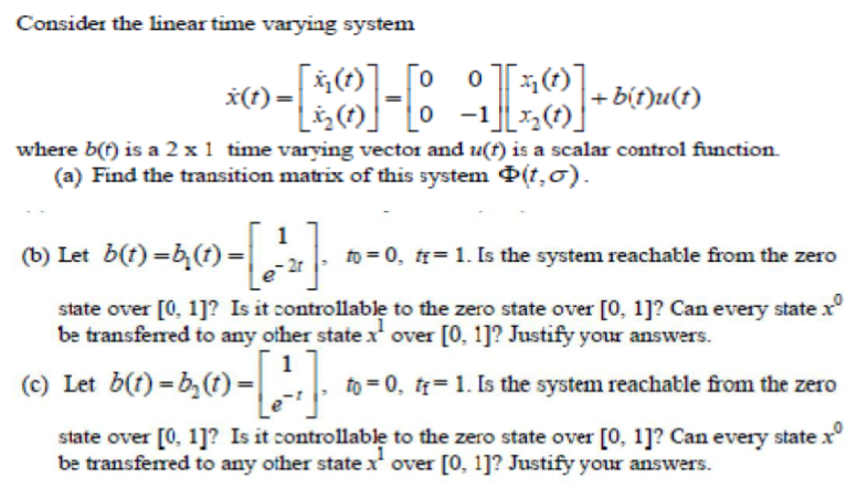 Consider the linear time varying | Chegg.com
