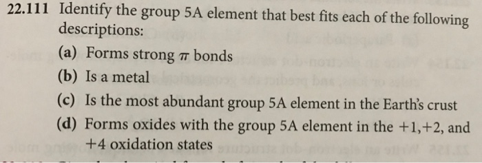 Solved QUESTION 3 Identiy the group 5A element that best | Chegg.com