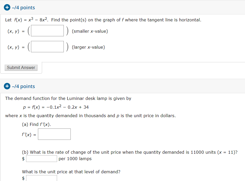 Solved +-14 points Let f(x) = x3 – 8x2. Find the point(s) on | Chegg.com