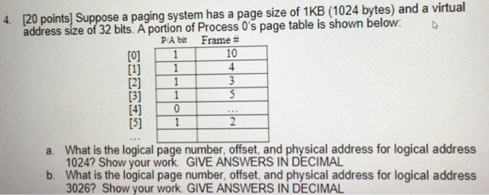 Solved [20 points] Suppose a paging system has a page size | Chegg.com