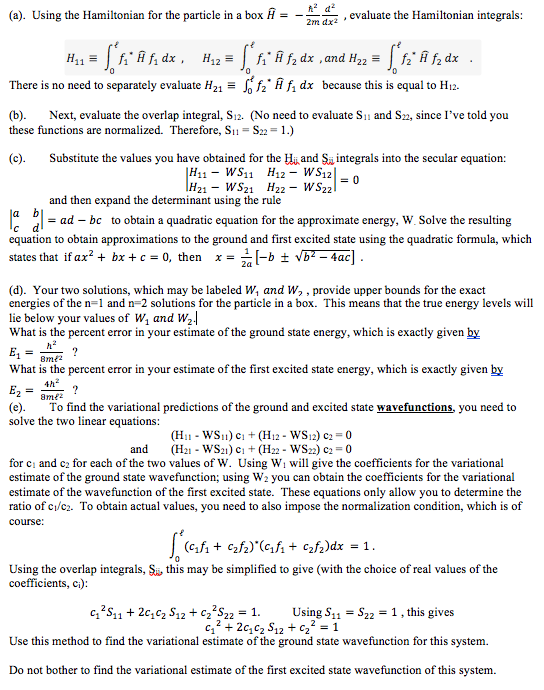 (a). Using the Hamiltonian for the particle in a box | Chegg.com