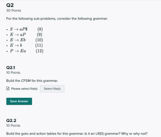 Solved Q2 30 Points For the following sub-problems, consider | Chegg.com