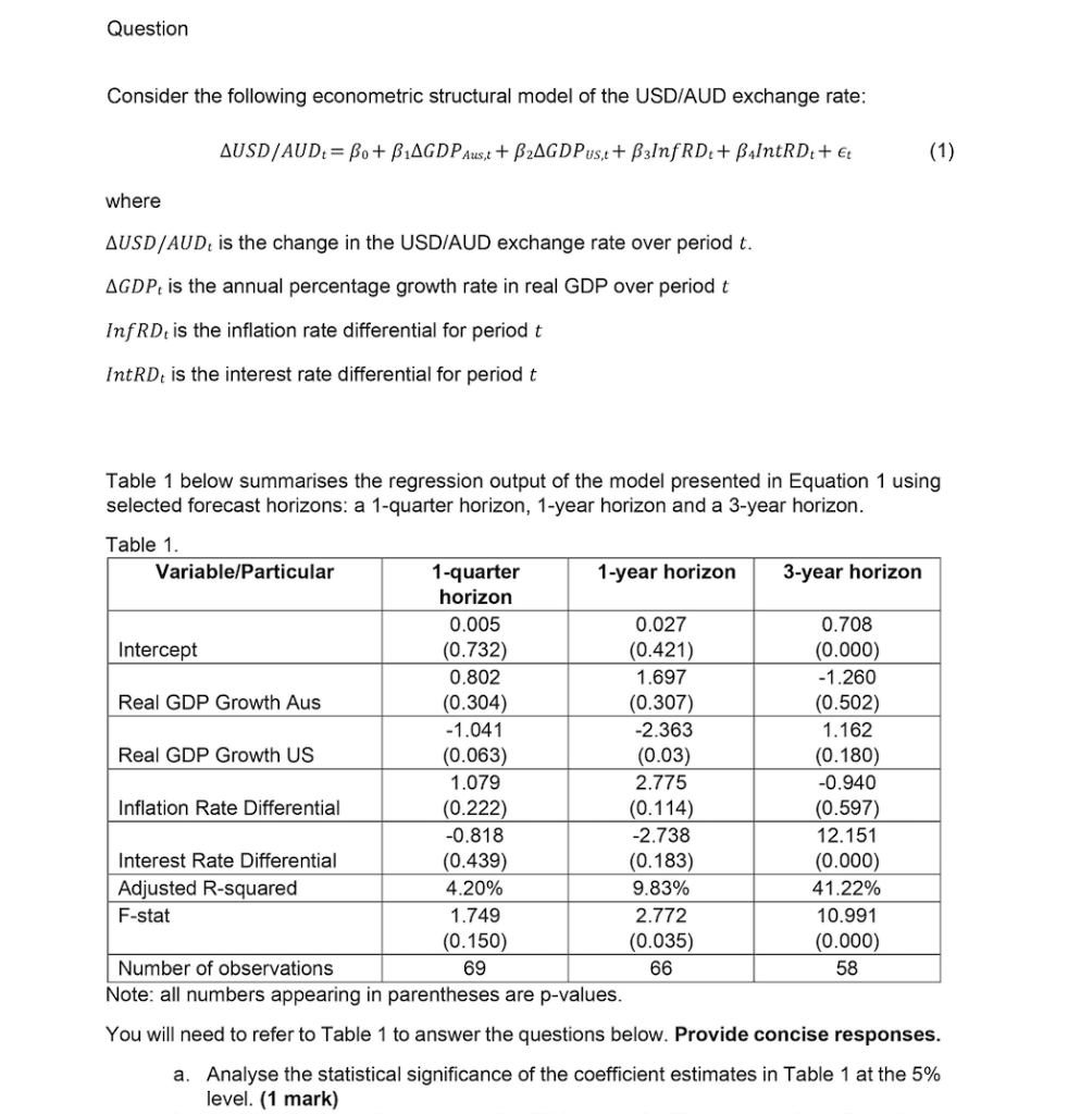 Question Consider the following econometric | Chegg.com