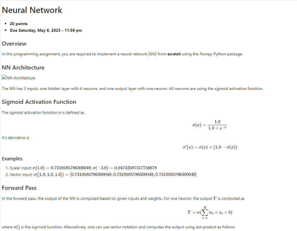 Solved Neural Network - 20 points - Due Saturday, May 6, | Chegg.com