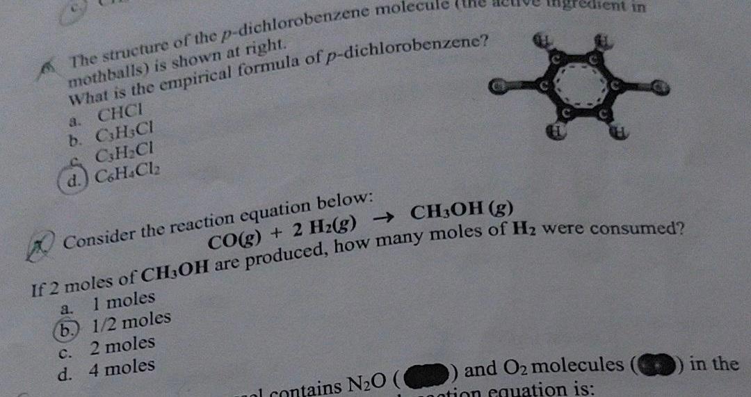 Solved A The structure of the p-dichlorobenzene molecuie tue | Chegg.com