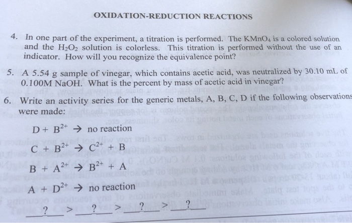 Solved OXIDATION-REDUCTION REACTIONS 4. In one part of the | Chegg.com