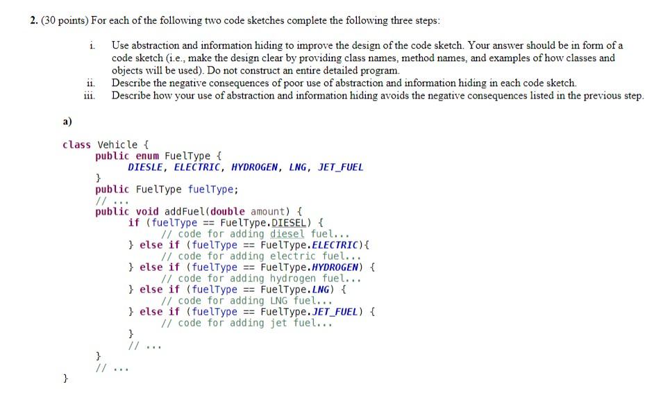 Solved 2. (30 points) For each of the following two code | Chegg.com