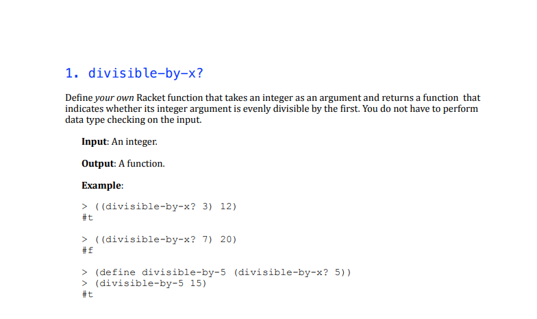 Solved 1 Divisible By X Define Your Own Racket Function