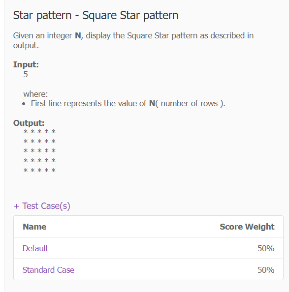 Solved Given an integer N, display the Square Star pattern | Chegg.com