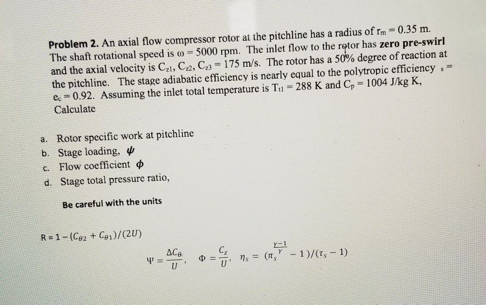 Solved Problem 2. An axial flow compressor rotor at the | Chegg.com