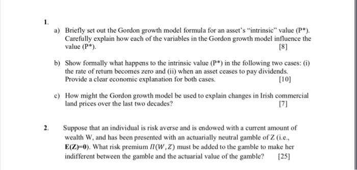 Briefly set out the Gordon growth model formula for | Chegg.com