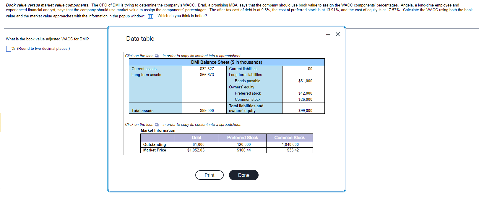 Solved What is the book value adjusted WACC for DMI?What is | Chegg.com