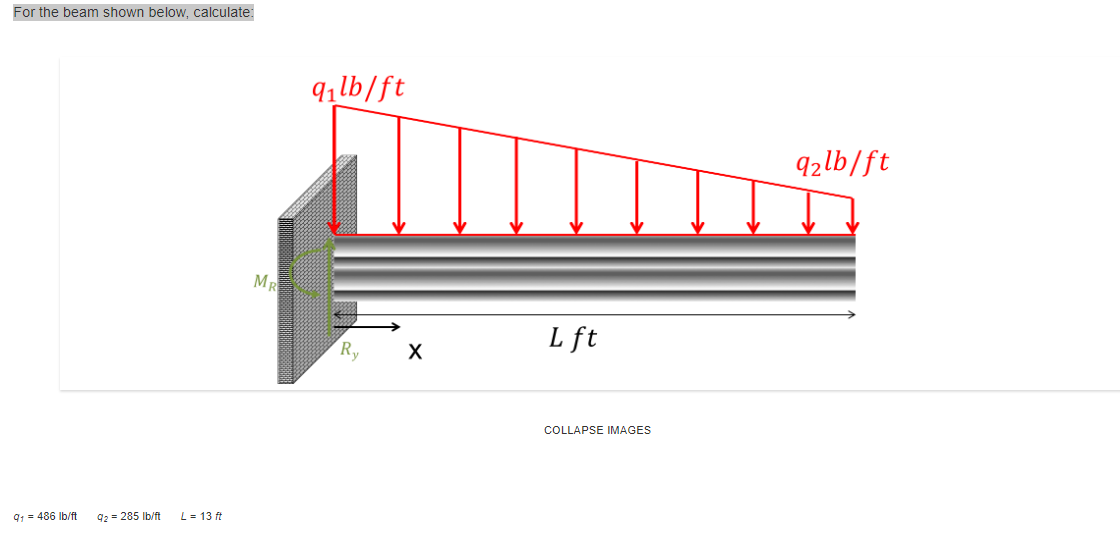 Solved For the beam shown below, calculate: COLLAPSE IMAGES | Chegg.com