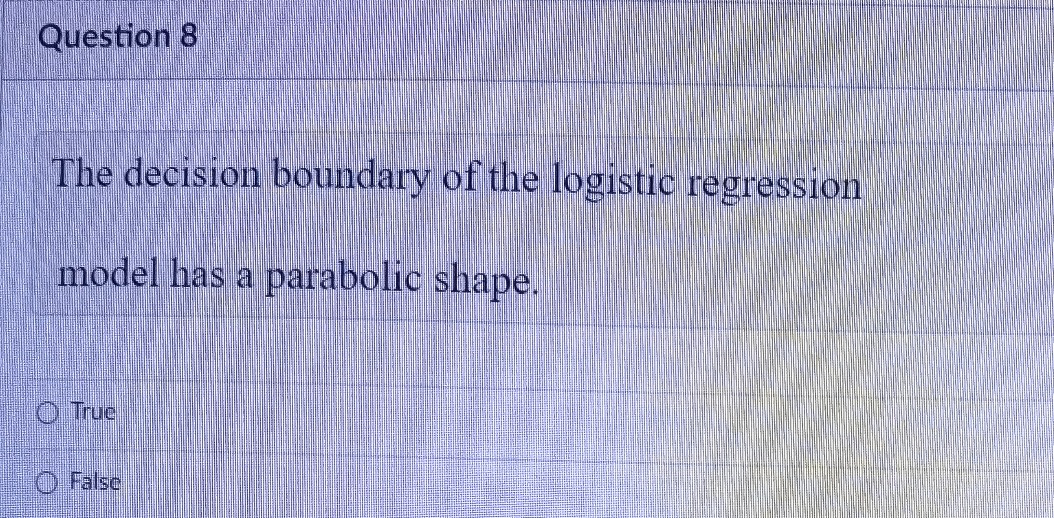 Solved Question 8The decision boundary of the logistic | Chegg.com