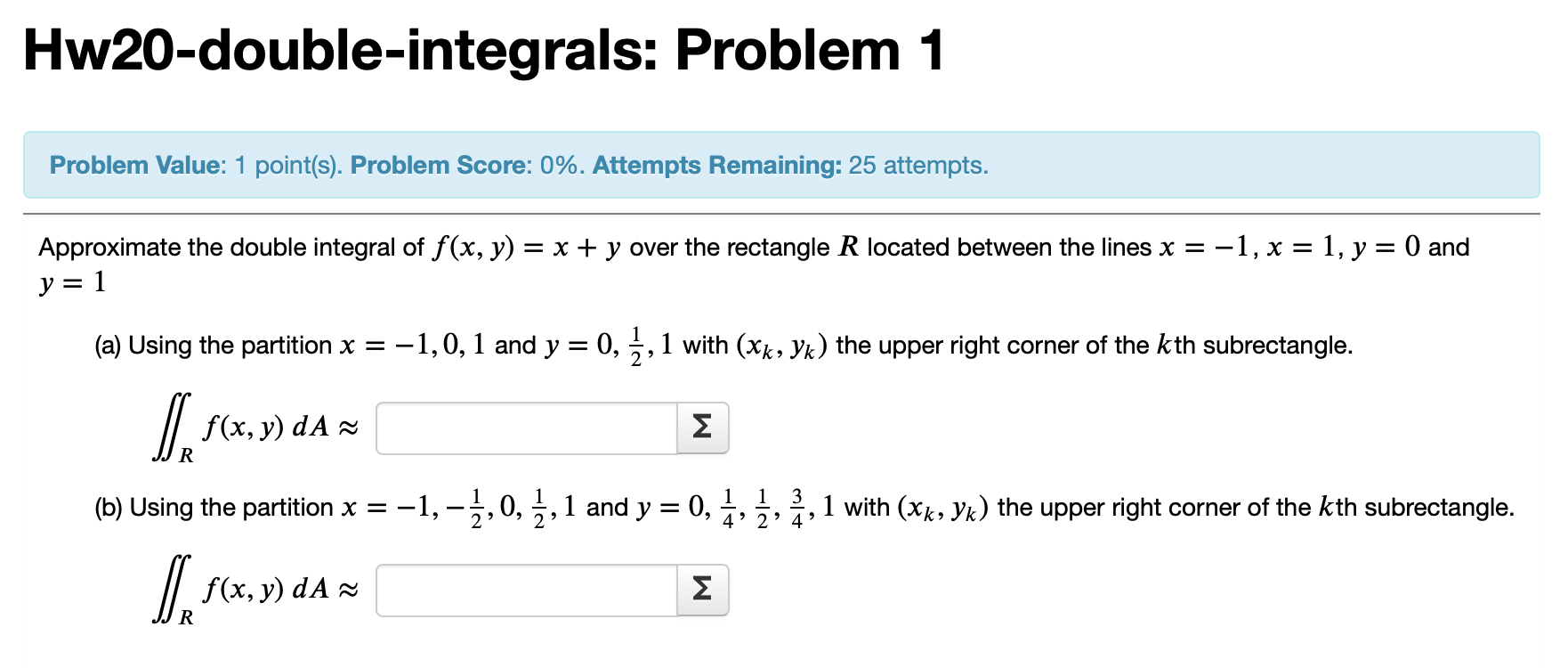 Solved Hw20-double-integrals: Problem 1 Problem Value: 1 | Chegg.com