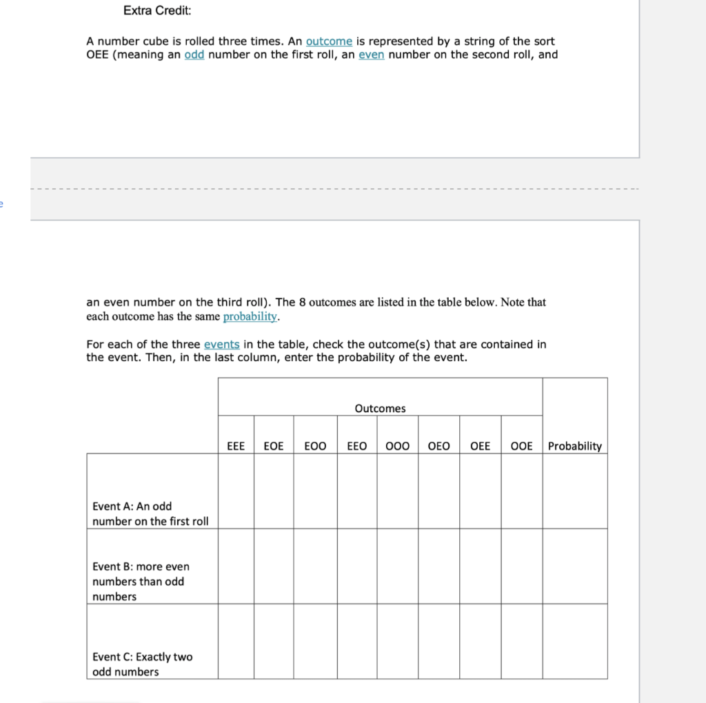 Solved Extra Credit: A number cube is rolled three times. An | Chegg.com