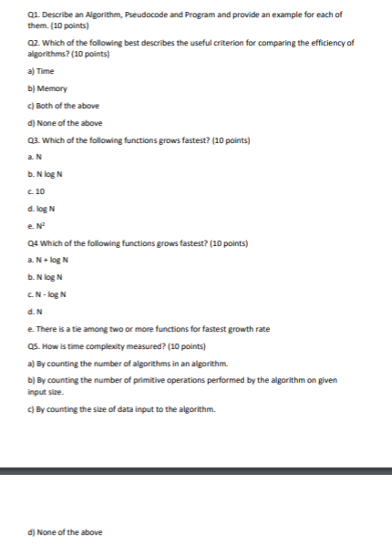 Solved Q1 Describe An Algorithm Pseudocode And Program And 5920