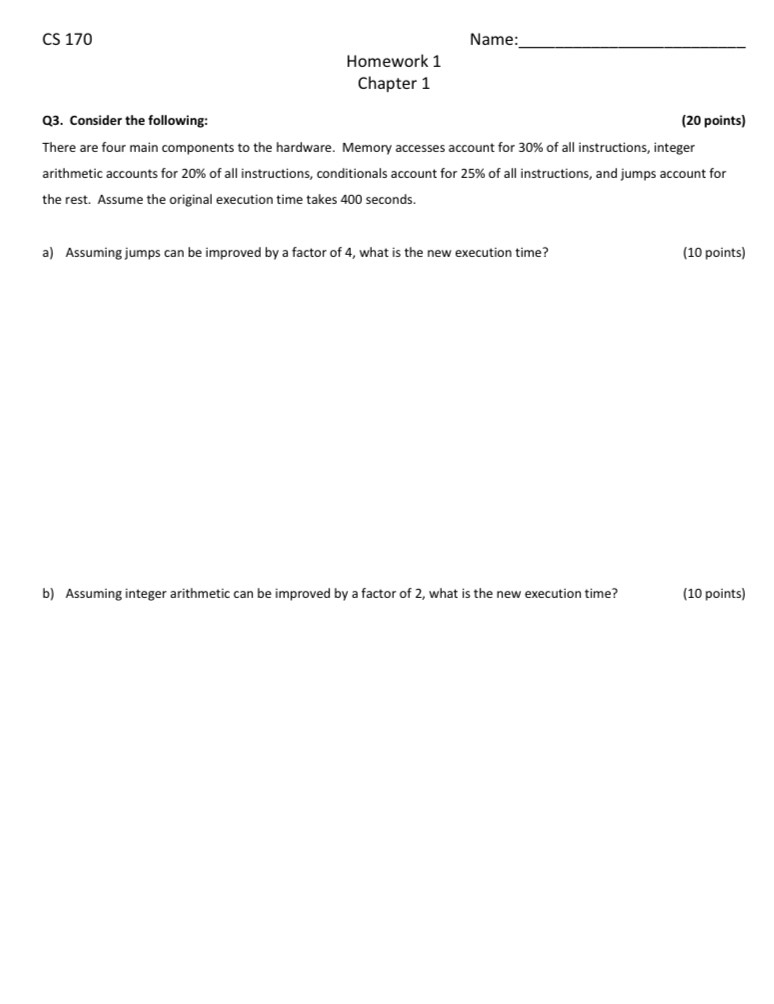 Solved Cs 170 Name Homework 1 Chapter 1 Q3 Consider The