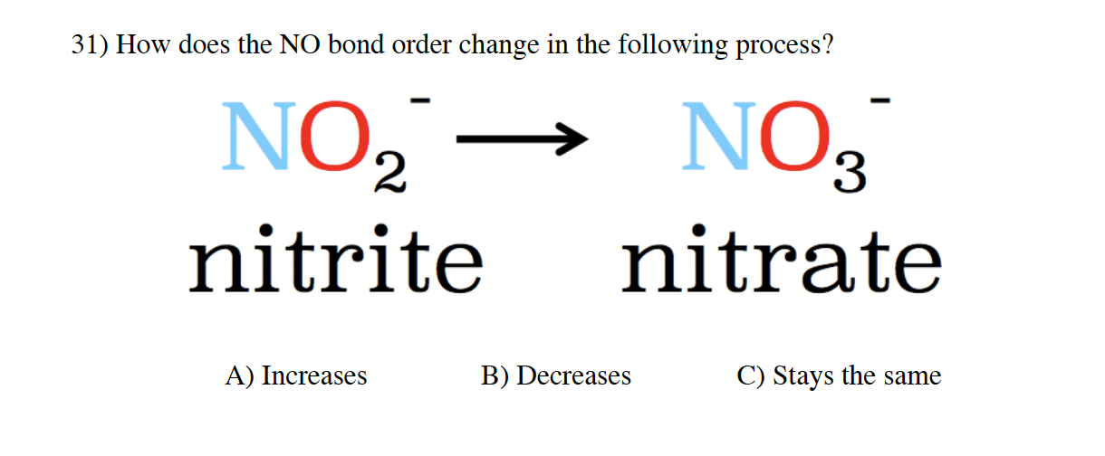 Solved 31) How does the NO bond order change in the | Chegg.com