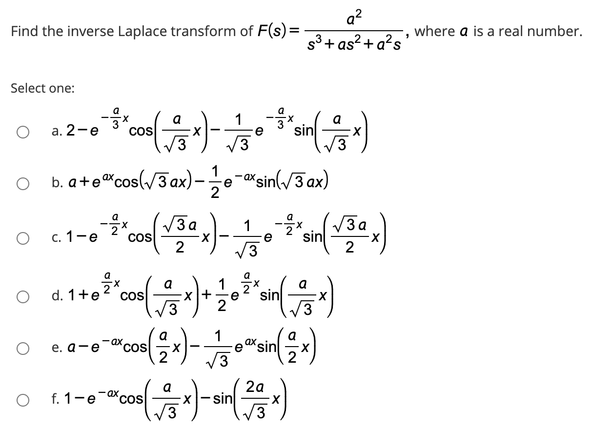 Solved a2 Find the inverse Laplace transform of F(s)=- | Chegg.com