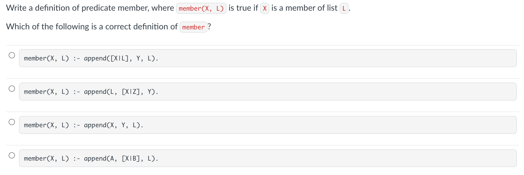 Solved Write a definition of predicate member, where is | Chegg.com