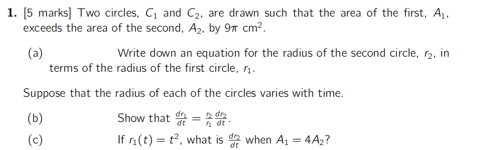 Solved 1. [5 marks] Two circles, C1 and C2, are drawn such | Chegg.com