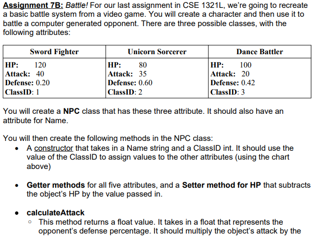 Solved Assignment 7B: Battle! For our last assignment in CSE | Chegg.com