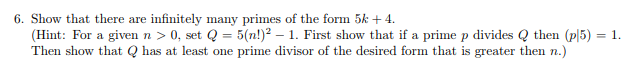 Solved 6. Show that there are infinitely many primes of the | Chegg.com