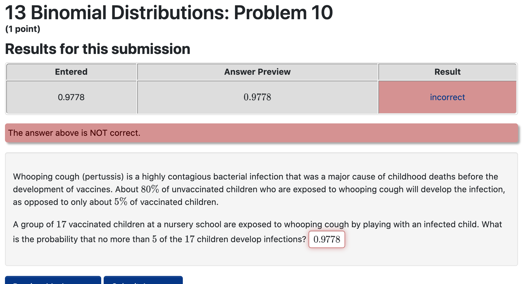 Solved 13 Binomial Distributions: Problem 10 (1 point) | Chegg.com