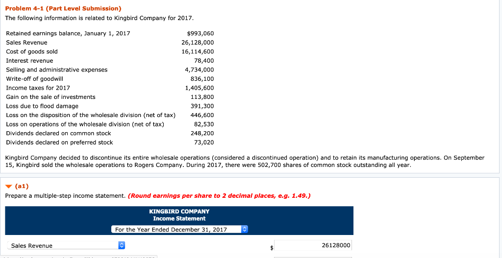 Solved Problem 4-1 (Part Level Submission) The following | Chegg.com