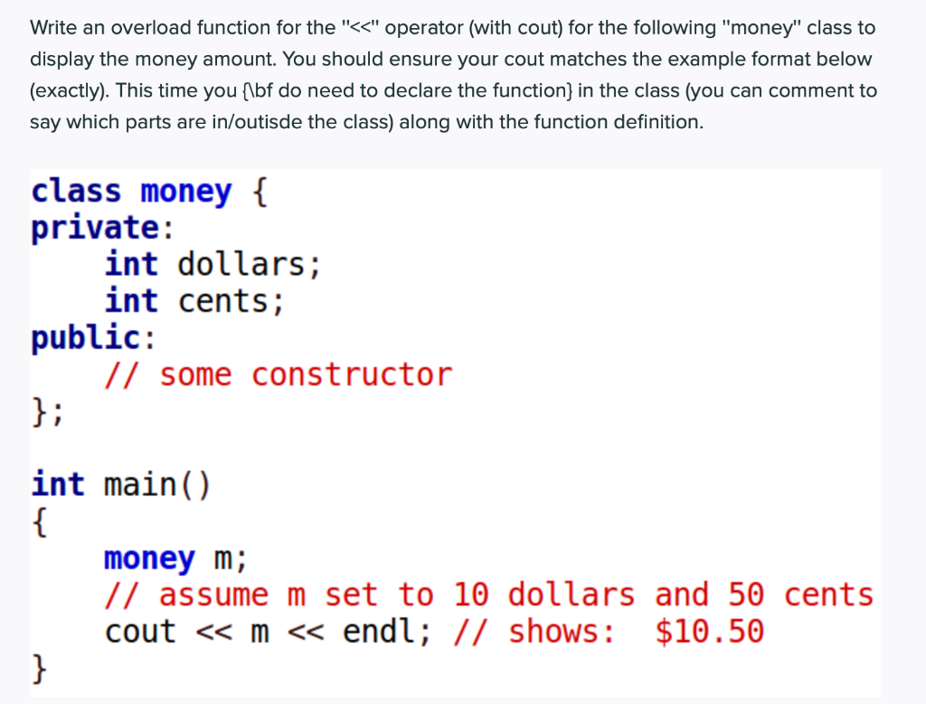 Solved Write an overload function for the