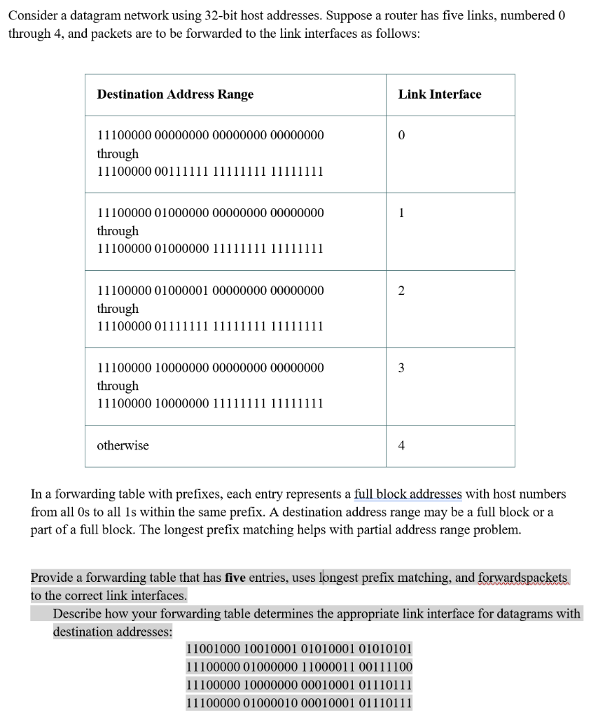 Solved Consider a datagram network using 32-bit host | Chegg.com