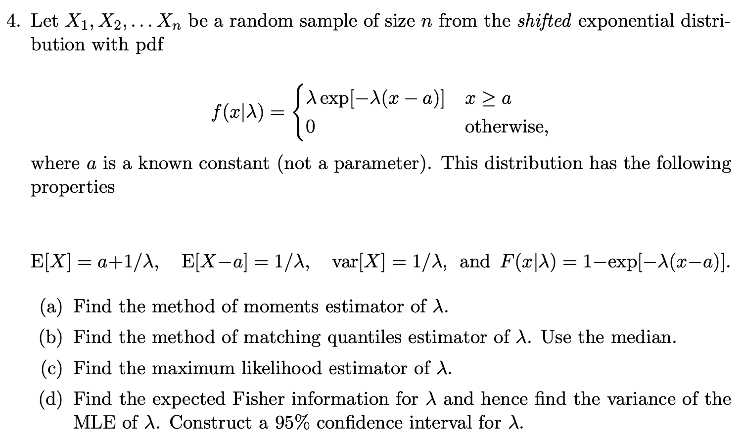 Solved 4. Let X1, X2,... Xn be a random sample of size n | Chegg.com