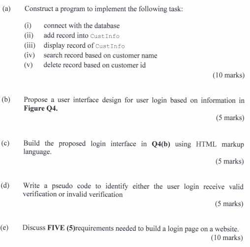 Solved 4 Answer Q4(a) - Q4(e) based on the given case study | Chegg.com