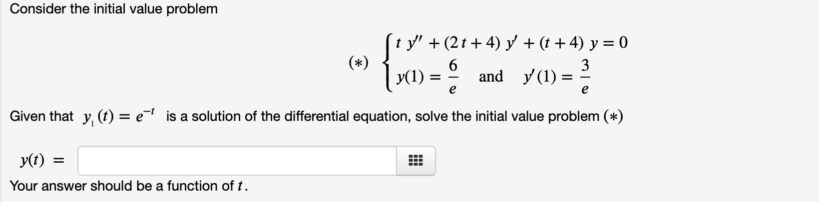 Solved Consider the initial value problem ty' + (2t+4) y' + | Chegg.com