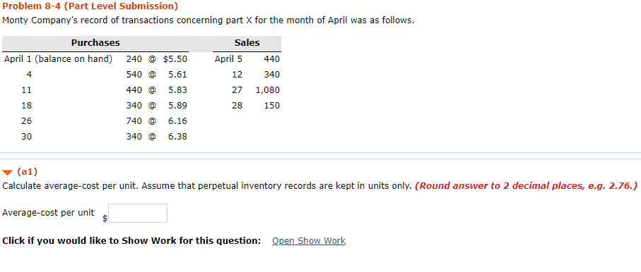 Solved Problem 8-4 (Part Level Submission) Monty Company's | Chegg.com