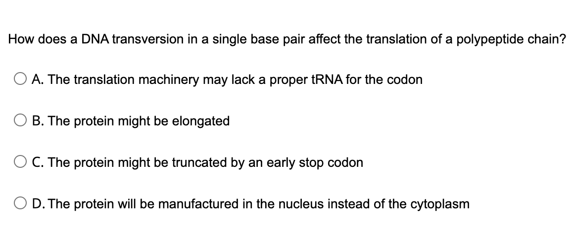 Solved How does a DNA transversion in a single base pair | Chegg.com