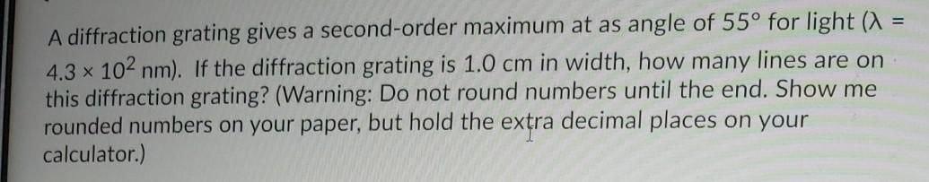 Solved A diffraction grating gives a second-order maximum at | Chegg.com