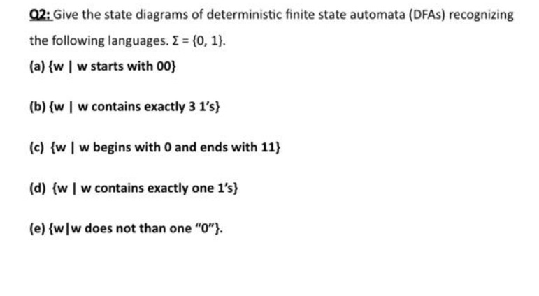 Solved Q2: Give the state diagrams of deterministic finite | Chegg.com