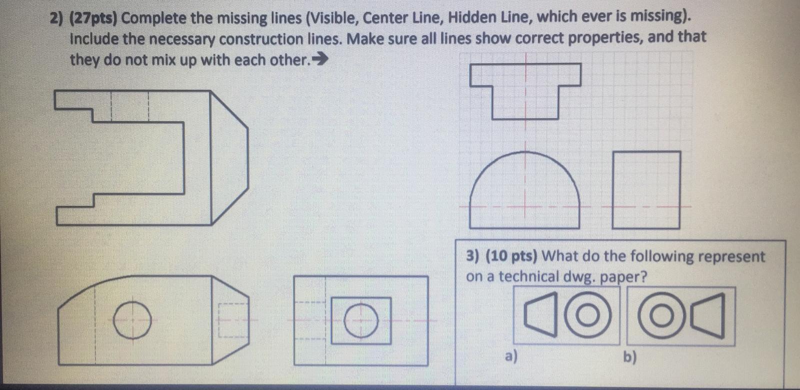Solved 2) (27pts) Complete the missing lines (Visible, | Chegg.com
