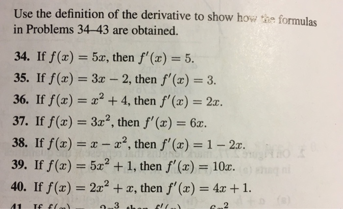 Solved Use the definition of the derivative to show how the | Chegg.com