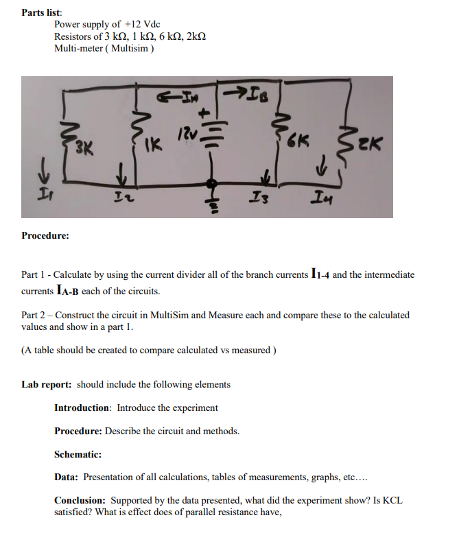 Solved Parts list: Power supply of +12 Vdc Resistors of 3 | Chegg.com