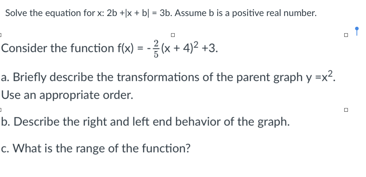 Solved Solve the equation for x:2b+∣x+b∣=3b. Assume b is a | Chegg.com